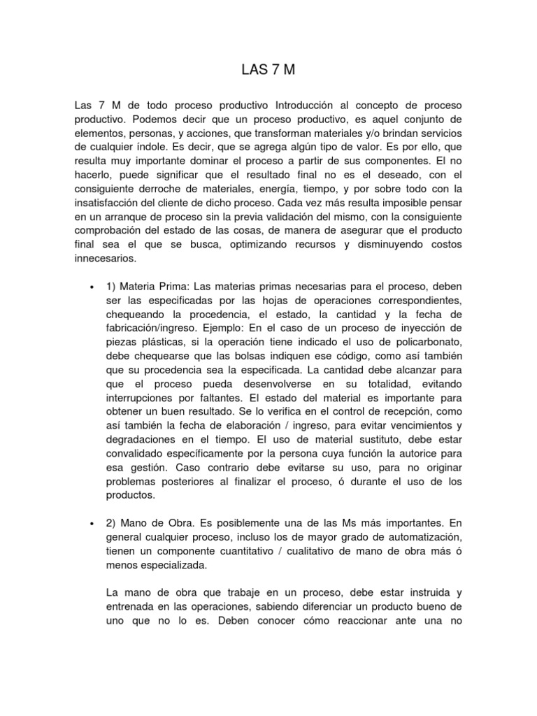 Las 7 M en Procesos Productivos | PDF | Negocios (general) | Science