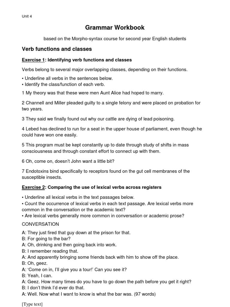 Workbook 4 | PDF | Lexical Semantics | Verb