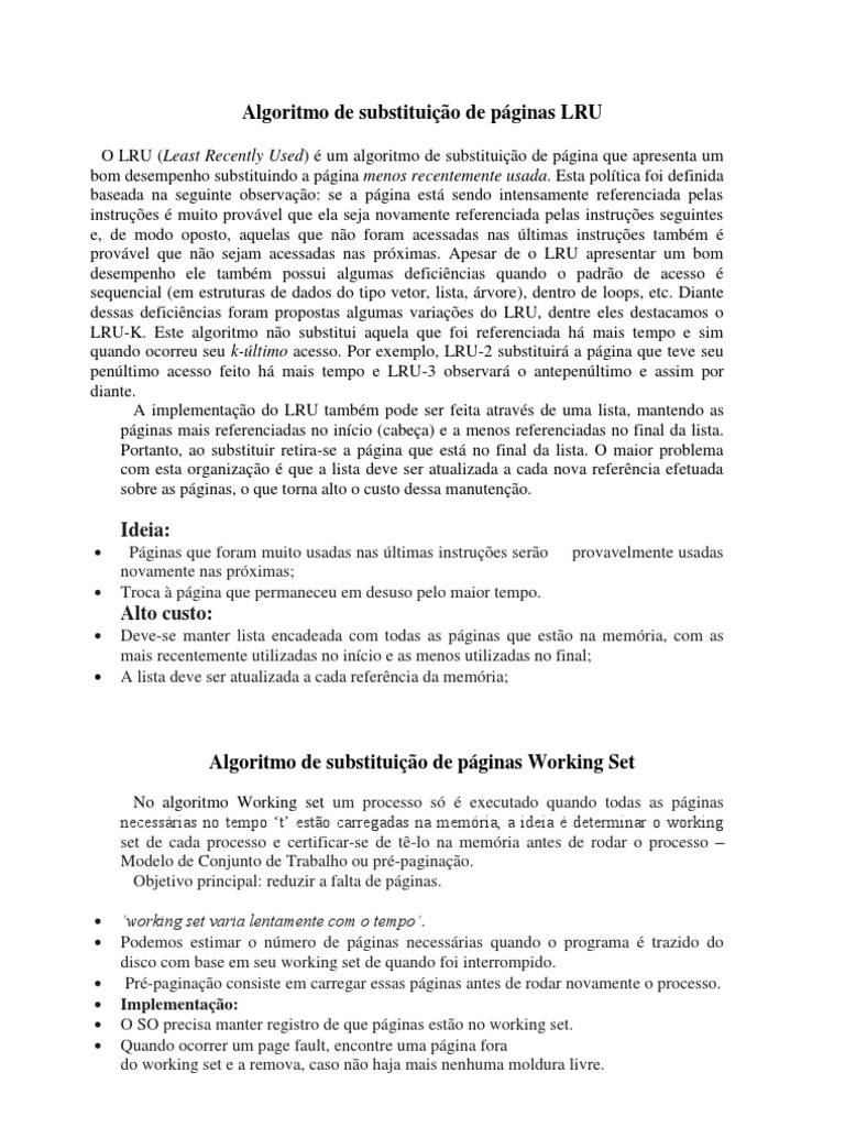 Algoritmo de Substituição de Páginas LRU | PDF | Algoritmos | Estrutura ...