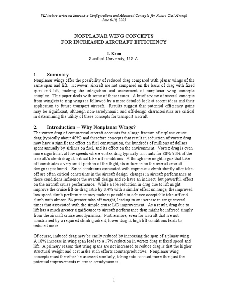 Nonplanar Wing Concepts For Increased Aircraft Efficiency | PDF ...