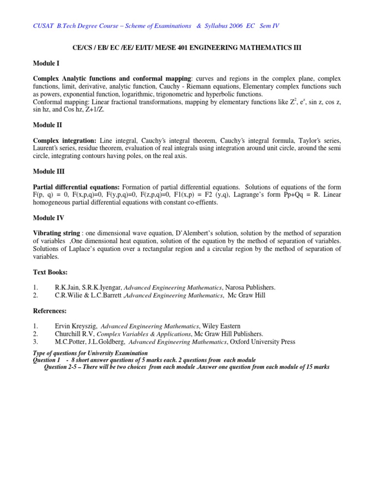 Electronics & Communication 2006 Sem IV Cusat Syllabus | PDF ...