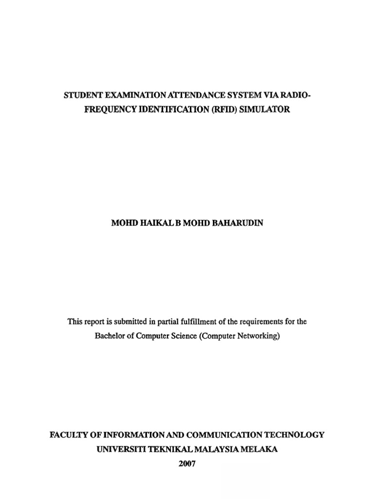 Student Examination Attendance System Via Radio Frequency ... Student Examination Attendance System Via Radio Frequency ...