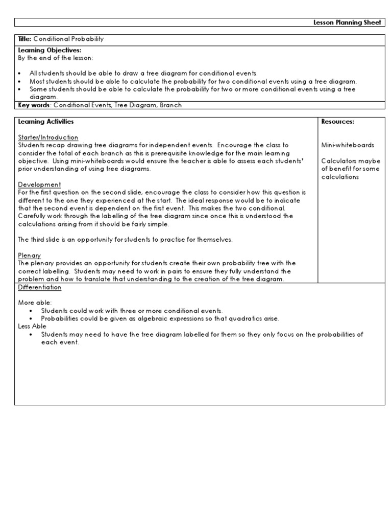 Lesson Plan Conditional Probability | PDF