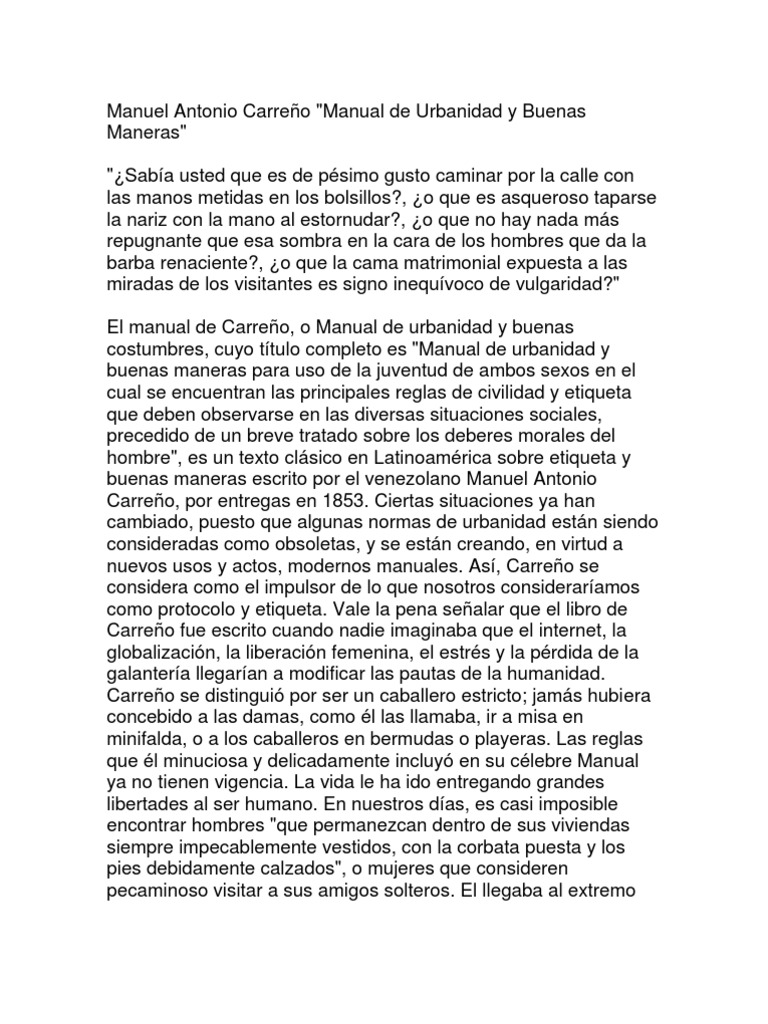 Manuel Antonio Carreño Pdf Etiqueta