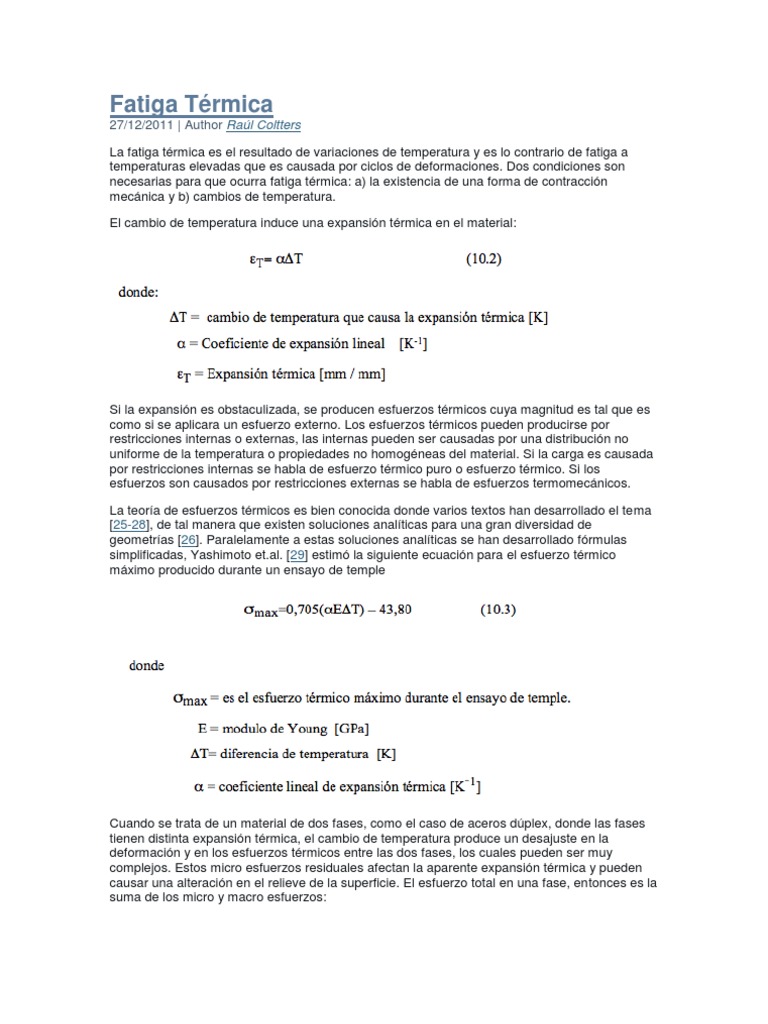 Fatiga Térmica: Causas y Efectos | PDF | Fatiga (material) | Mecánica ...