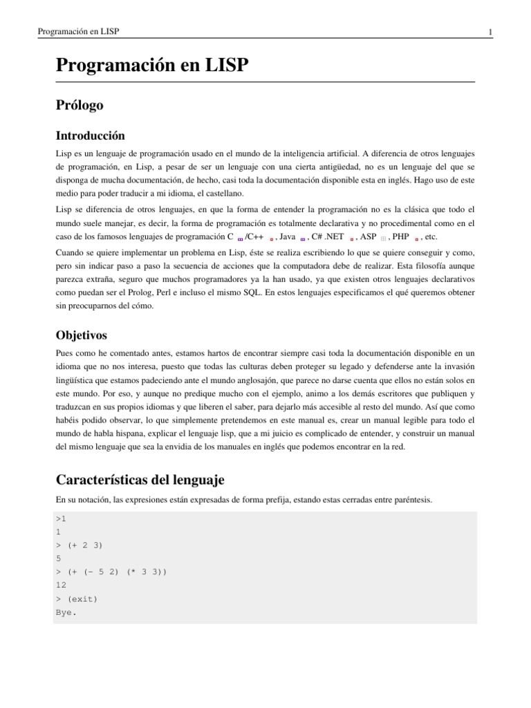 Programación en LISP | PDF | Lenguaje de programación | Programación de ... Programación en LISP | PDF | Lenguaje de programación | Programación de ...