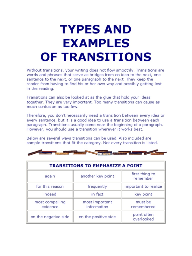 Transition Words. | PDF | Paragraph | Sentence (Linguistics)