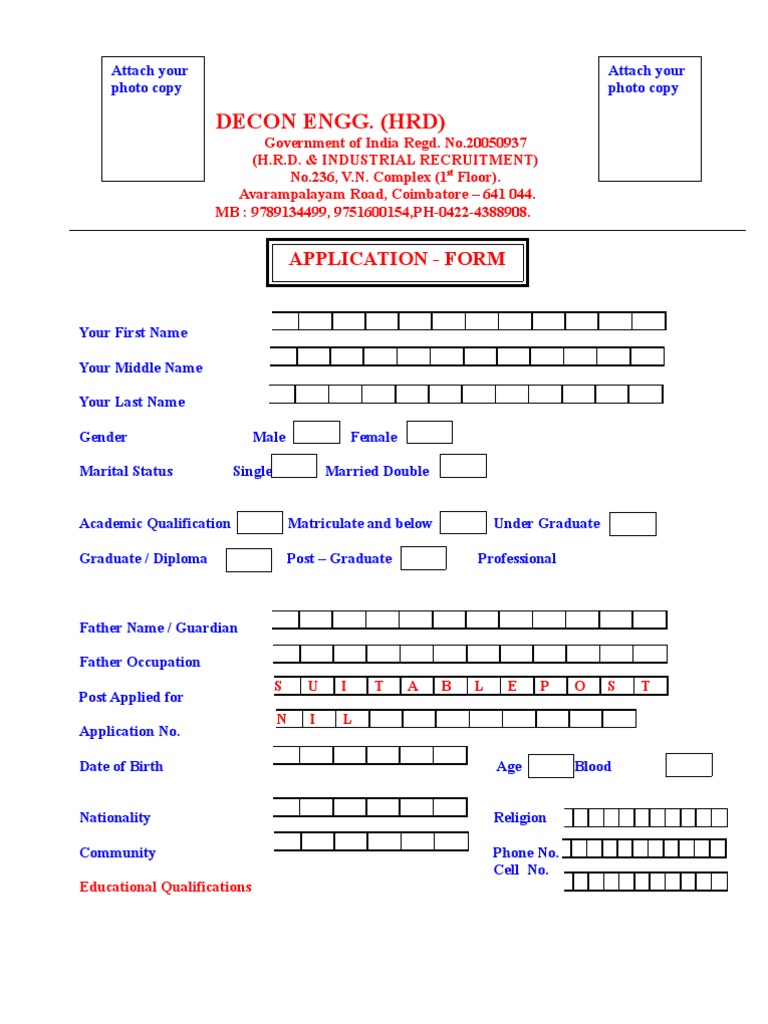Decon Engg. (HRD) : Application - Form | PDF