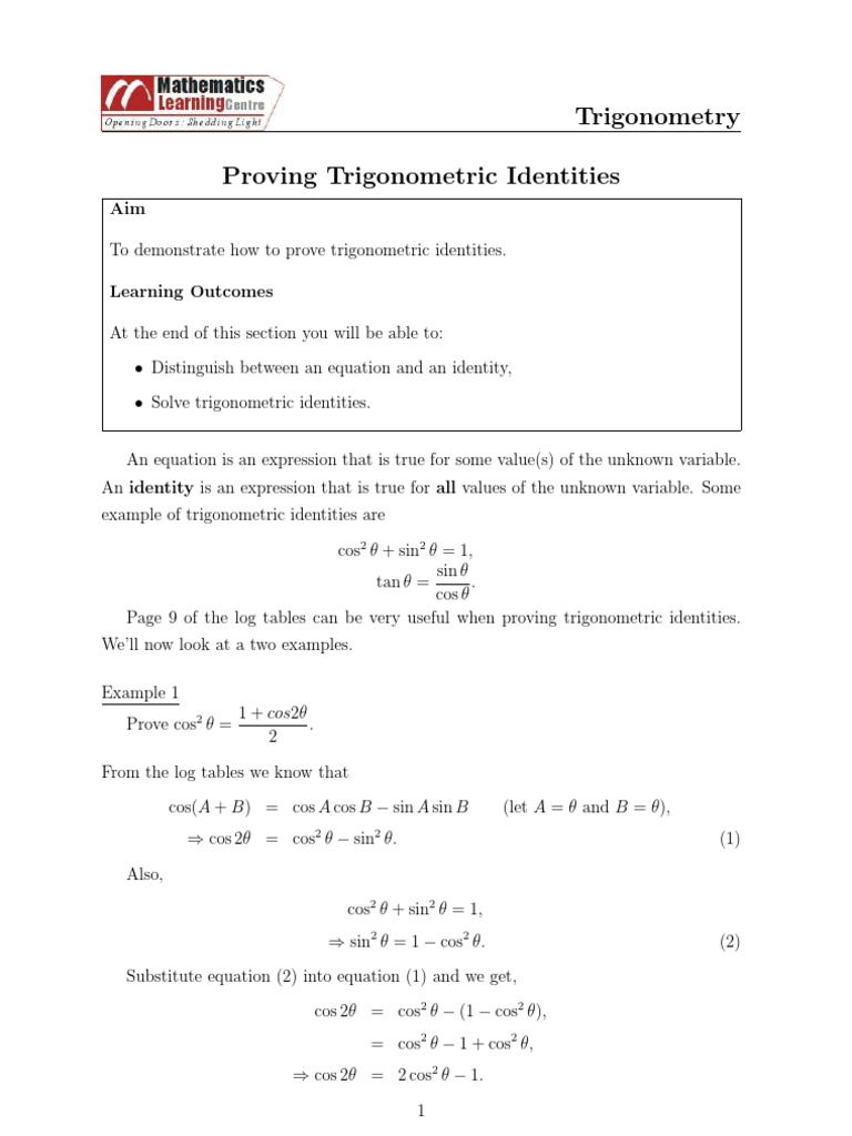 Prove Trig Identities | PDF