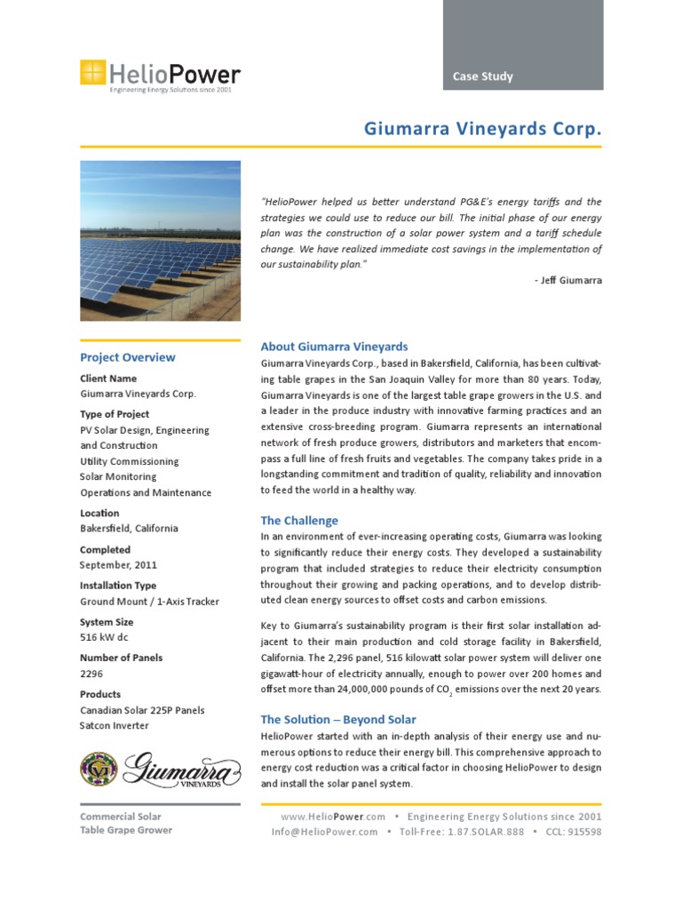 Heliopower Giumarra Vineyards Case Study Nov 2011 | PDF | Photovoltaic ...