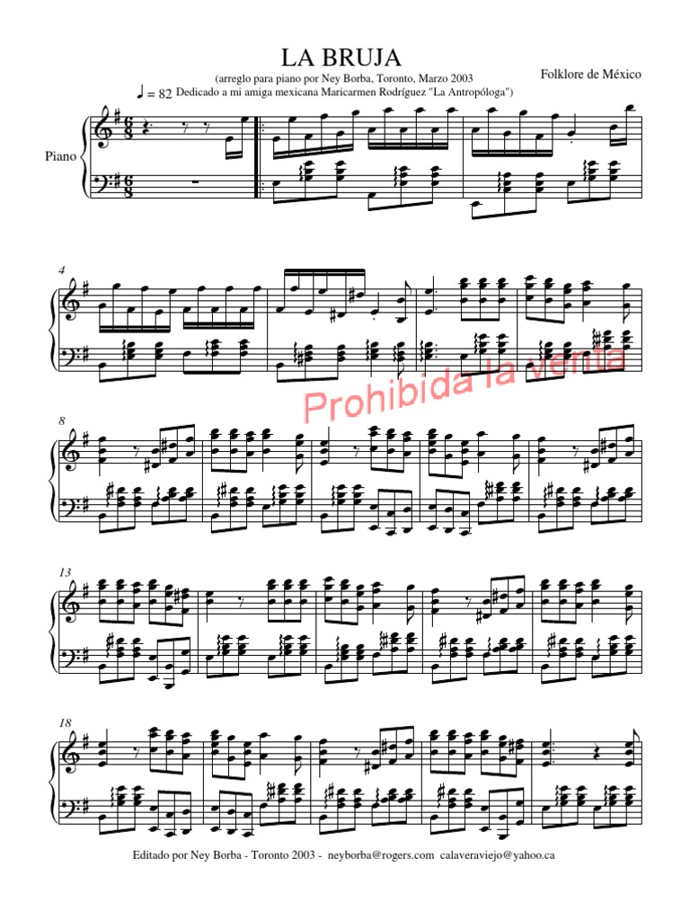 Arreglo de "La Bruja" para Piano | PDF
