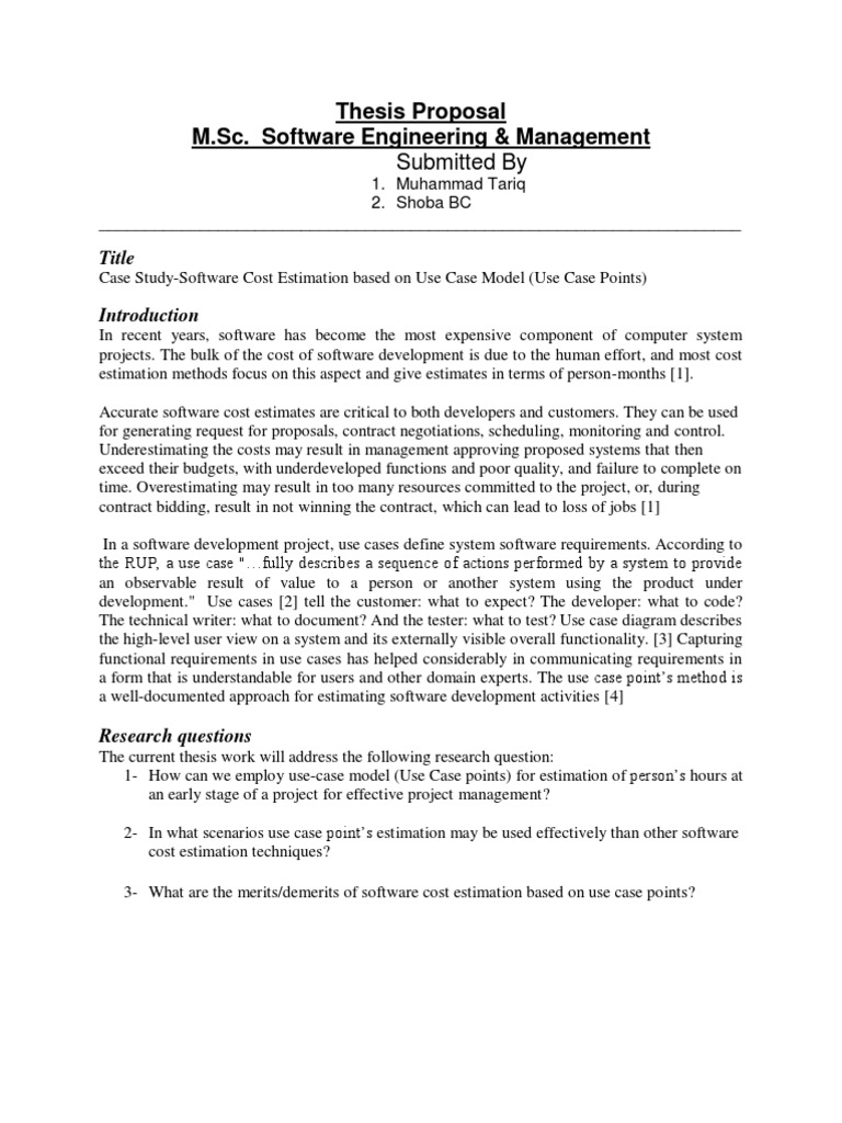 Master Thesis On Effort Estimations Accuracy Based On Ucp Vs Ucp Pert