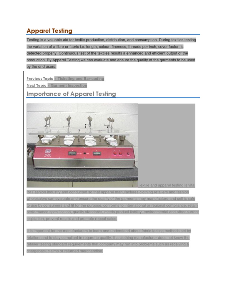 Apparel Testing | PDF | Textiles | Yarn