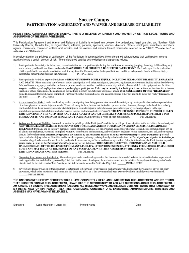 Camp Waiver | PDF | Indemnity | Negligence