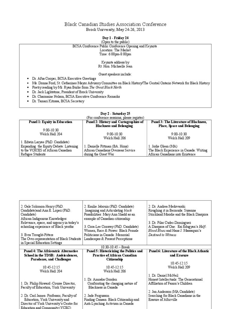 Bcsa Conference Schedule | PDF | Black People | York University