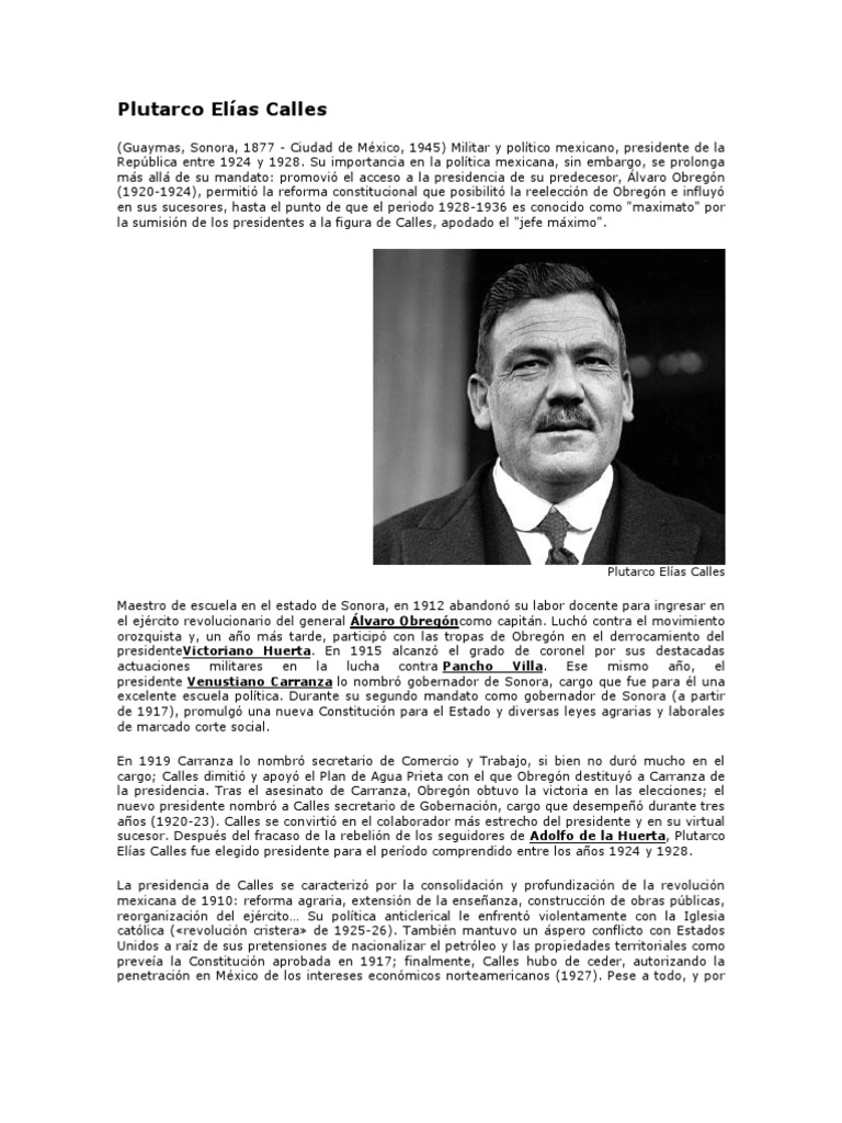 Biografía de Plutarco Elías Calles | PDF | Politica de mexico | Gobierno