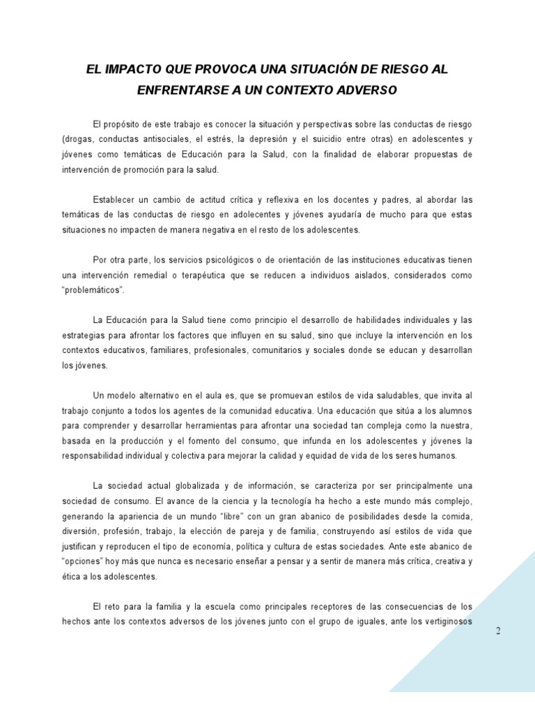 El Impacto Que Provoca Una Situación de Riesgo Al Enfrentarse A Un ...