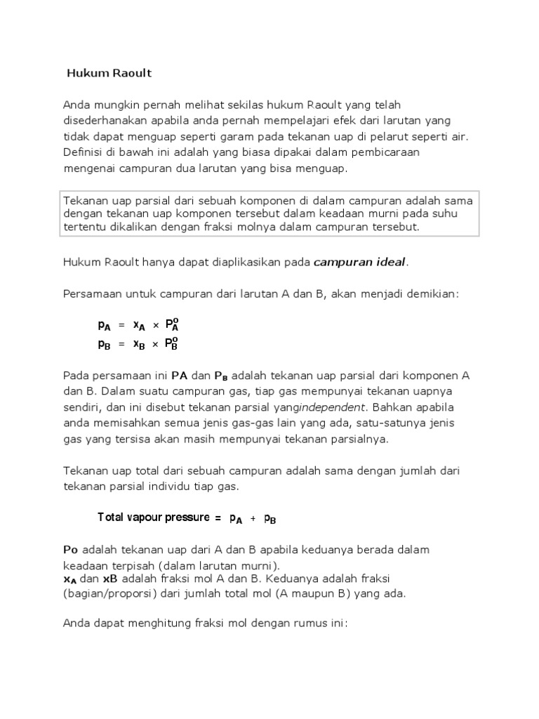 Hukum Raoult: Tekanan Uap dalam Larutan | PDF | Metode & Bahan Ajar | Seni