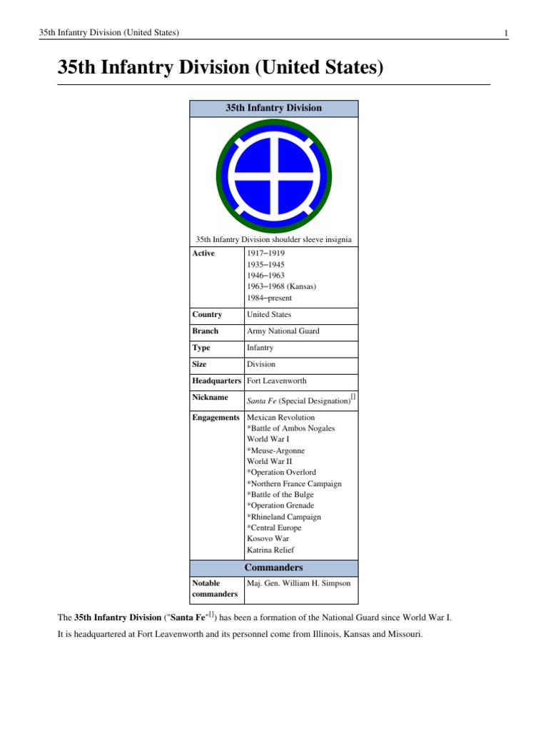 35th Infantry Division (United States) | PDF | Military Organization ...