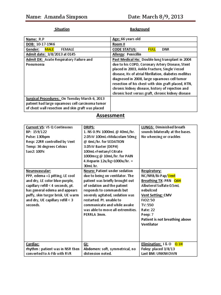 CAREPLAN ISBAR | Medicine | Clinical Medicine