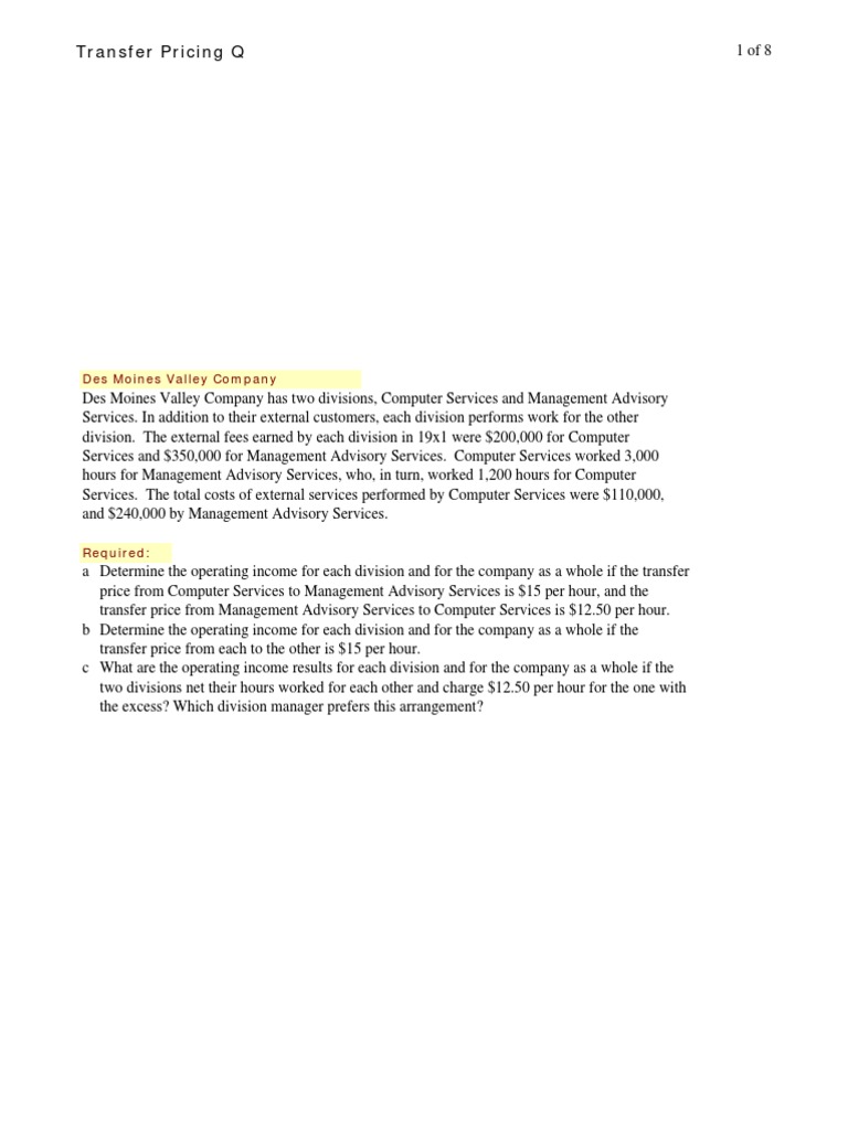 22 Transfer Pricing WS Problems | PDF | Cost | Revenue