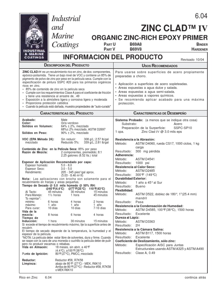 Zinc Clad IV Epoxy Zinc Primer (1) | Zinc | Acero
