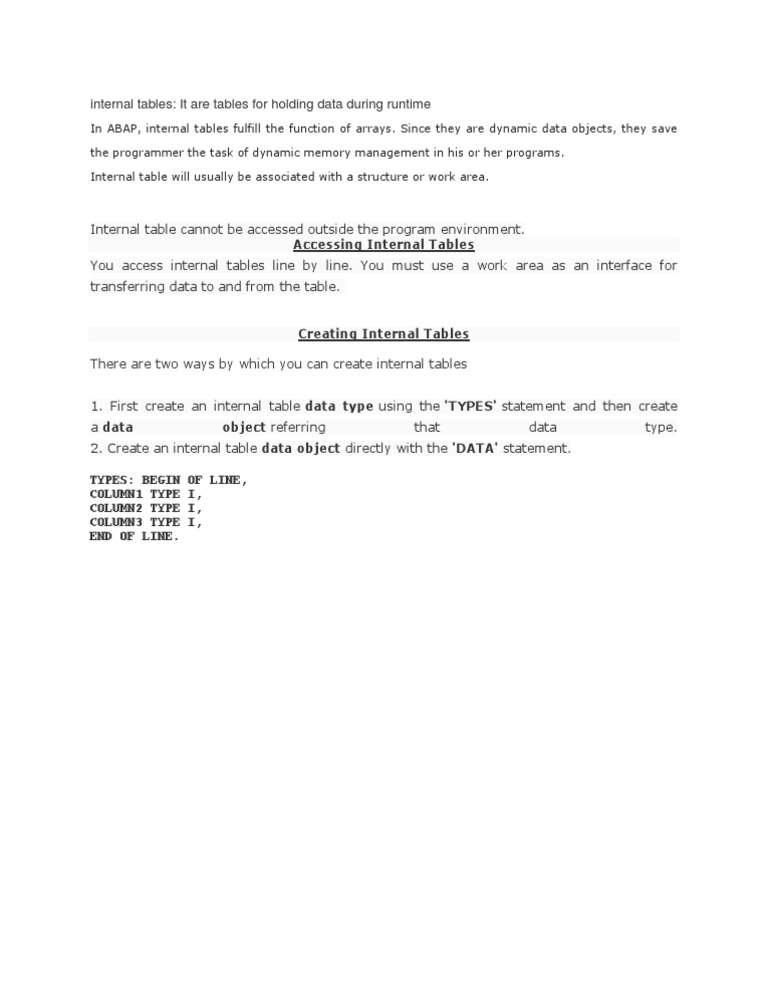 Understanding ABAP Internal Tables | PDF