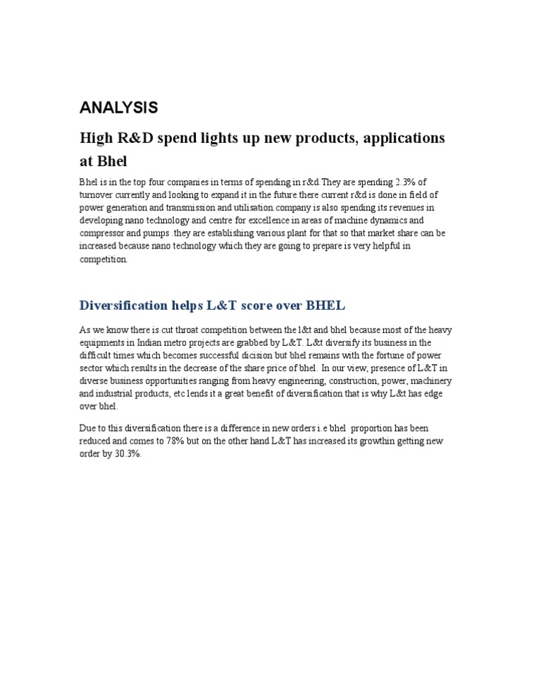 Analysis High R&D Spend Lights Up New Products, Applications at Bhel | PDF