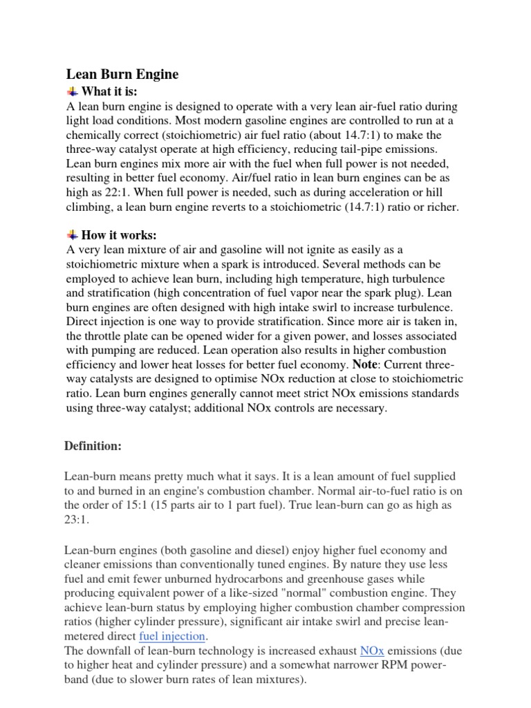 Lean Burn Engine | PDF | Combustion | Engines