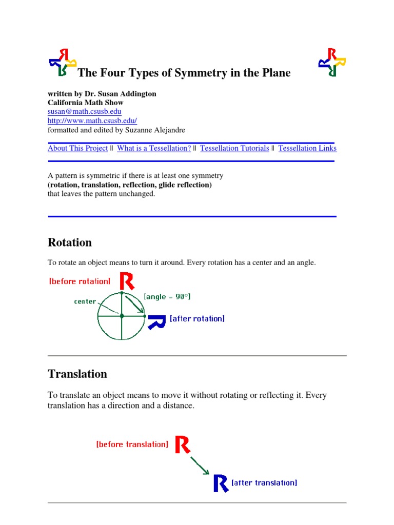 Four Types of Plane Symmetry Explained | PDF | Symmetry | Pattern