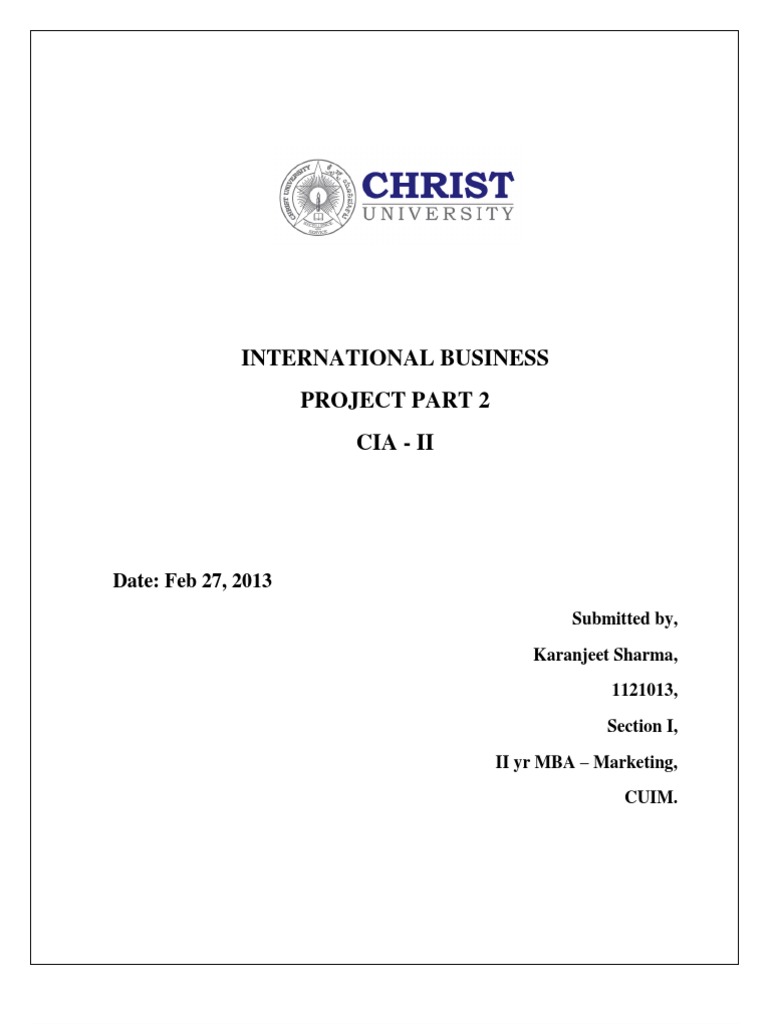 International Business Project Part 2 Cia - Ii: Date: Feb 27, 2013 ...