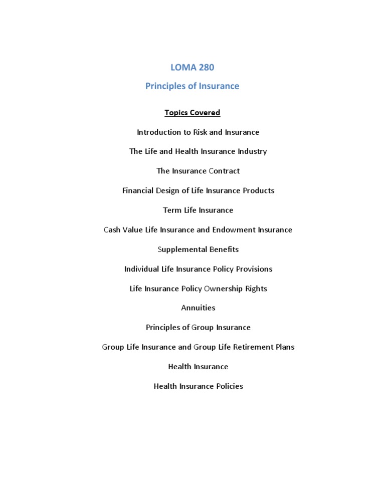 LOMA 280: Principles of Insurance | PDF | Business | Finance & Money ...