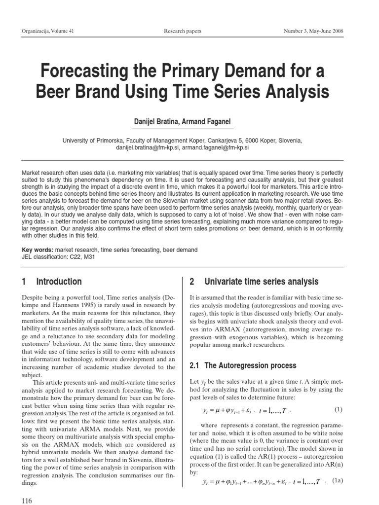 Forecasting Primary Demand For A Beer Brand Using Time Series Analysis ...