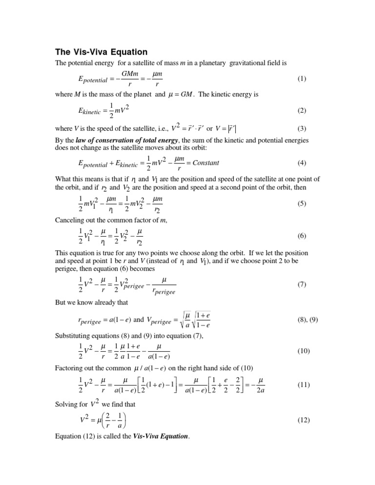 Vis Viva Equation | PDF | Orbit | Kinetic Energy