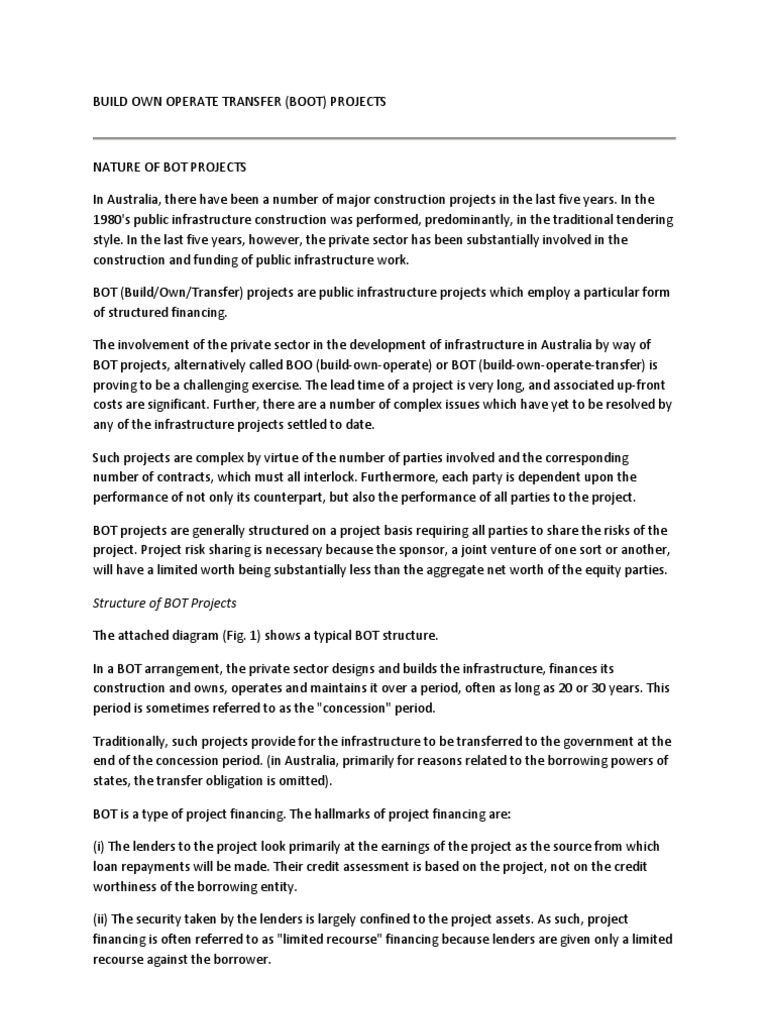 Build Own Operate Transfer (Boot) Projects | PDF | Project Finance | Debt