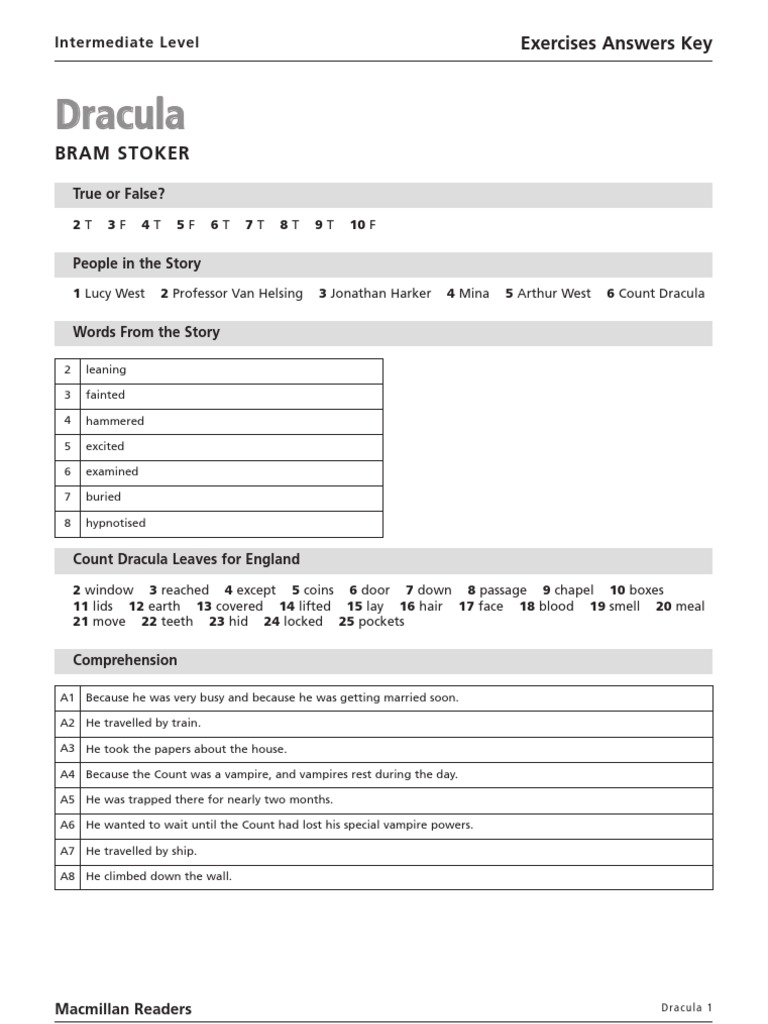 Dracula Answer Key | PDF | Mina Harker | Count Dracula