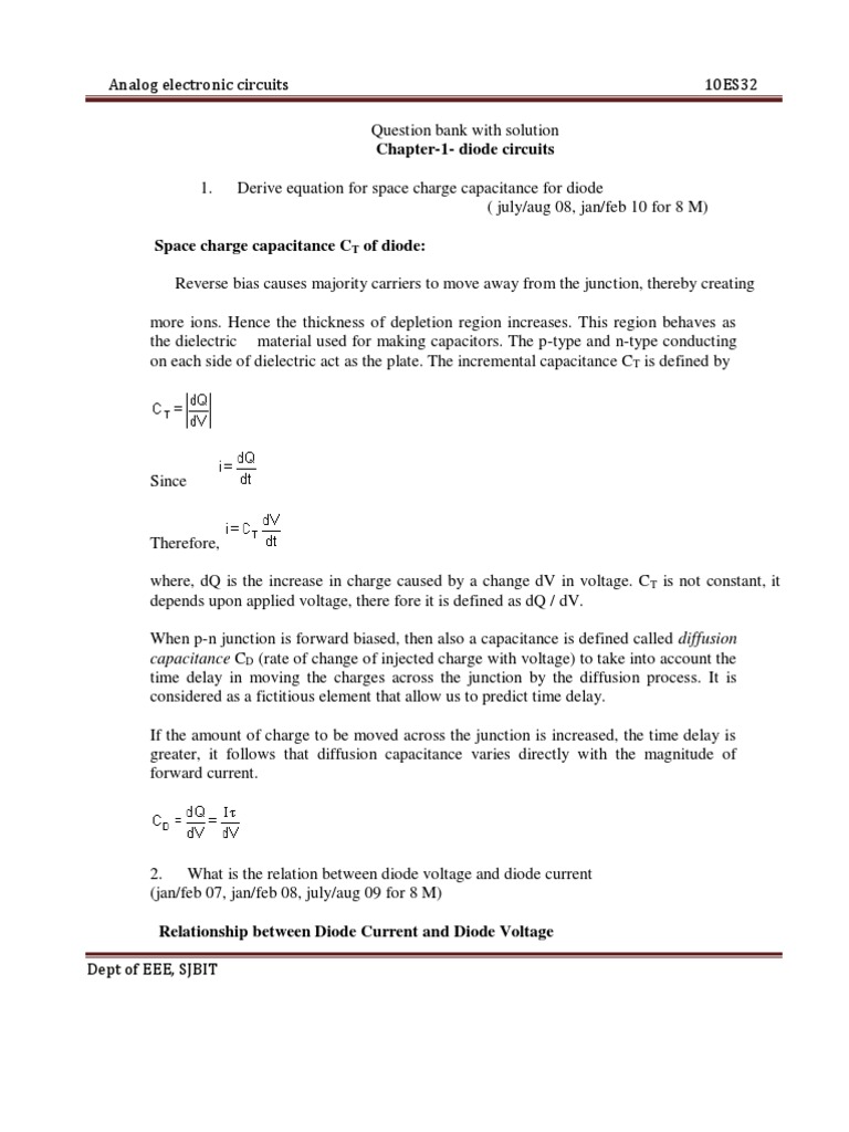 Eee-III-Analog Electronic Ckts (10es32) - Solution | PDF | Diode | P–N Junction