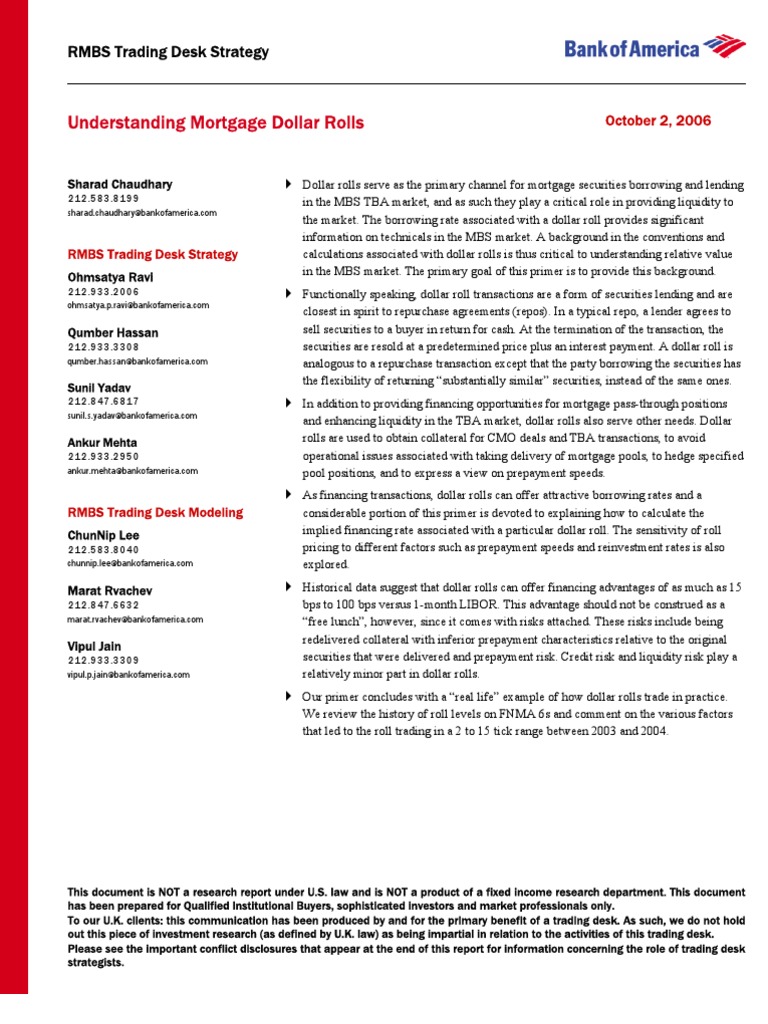 (Bank of America) Understanding Mortgage Dollar Rolls | PDF ...