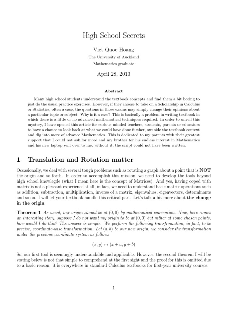 High School Secrets: 1 Translation and Rotation Matter | PDF | Matrix ...