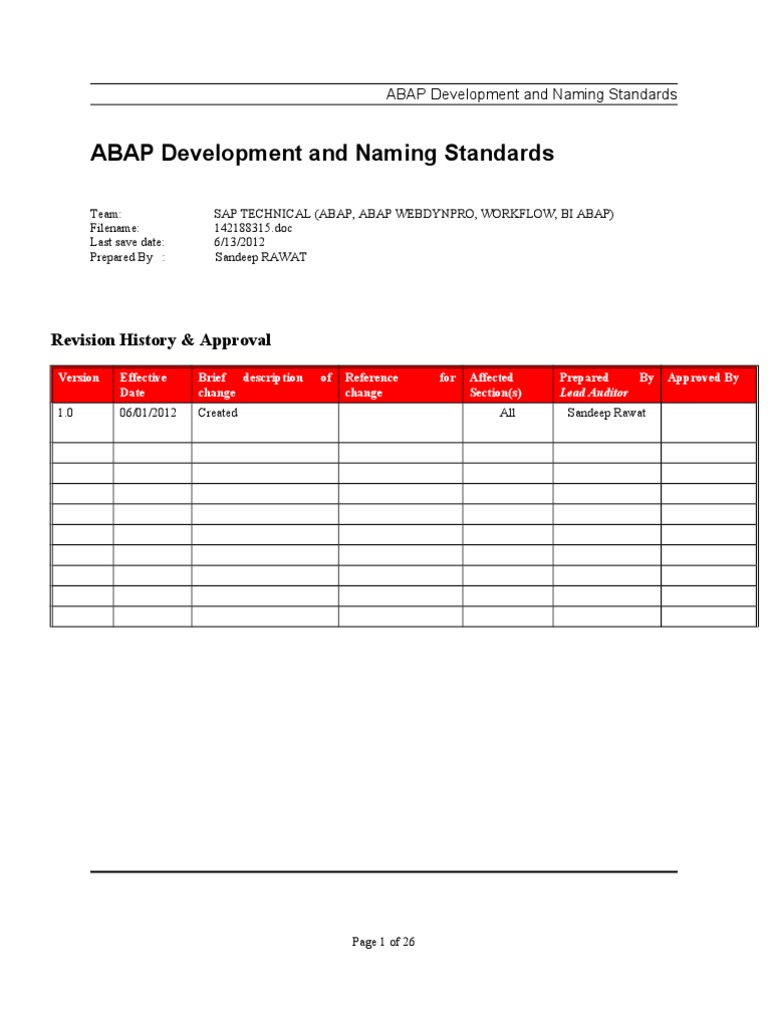 ABAP Development and Naming Standards | PDF | Database Index | Parameter (Computer Programming)