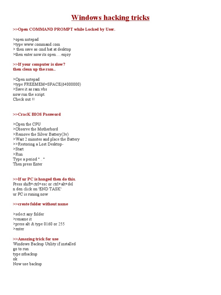 Windows Hacking Tricks | PDF | Windows Registry | Computer File