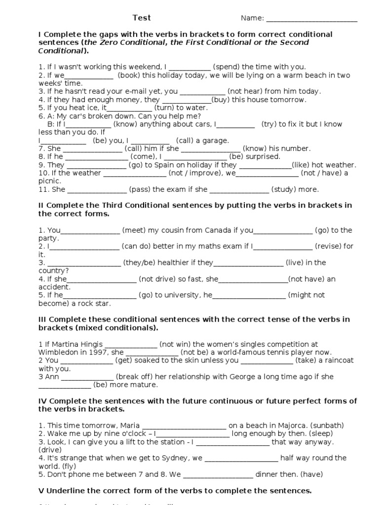Intermediate English Test: Conditional Sentences | PDF | Wellness | Medical