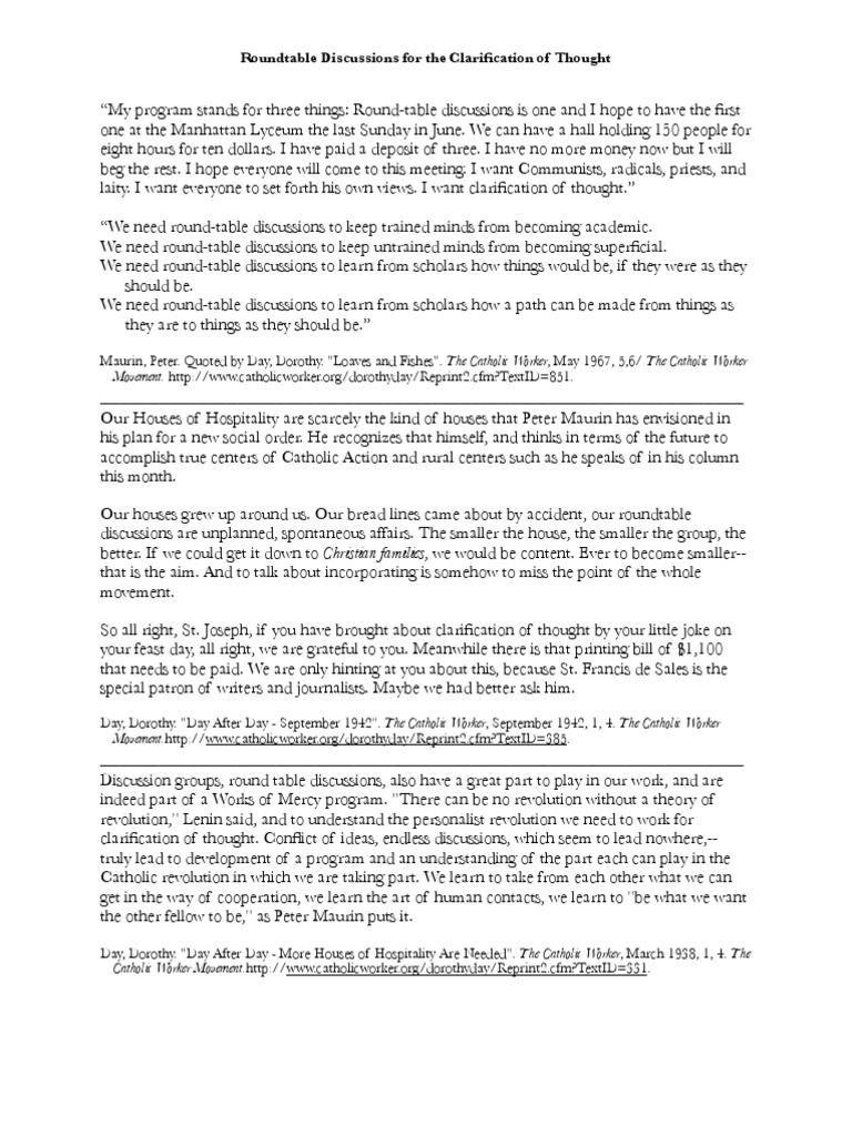 Clarification of Thought, As Envisioned by Peter Maurin & Dorothy Day ...