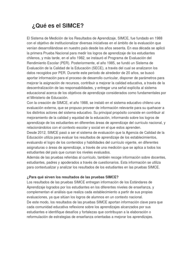 Qué Es El SIMCE | PDF | Evaluación | Plan de estudios