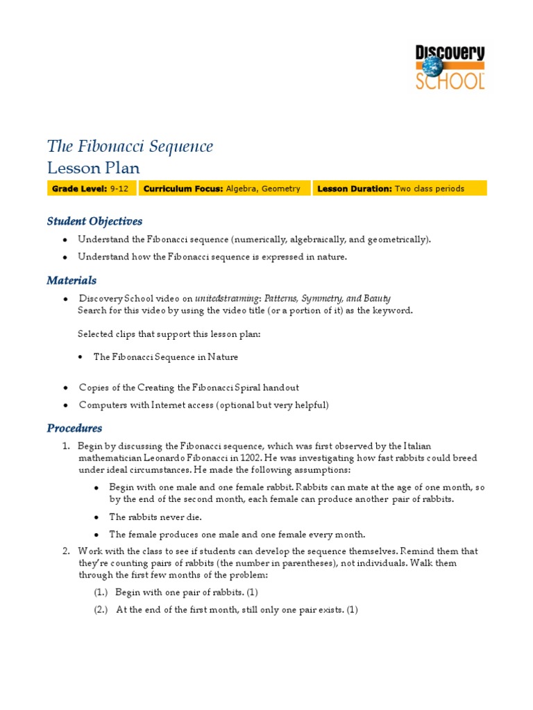 9-12 Math FibonacciSequence | PDF | National Council Of Teachers Of ...