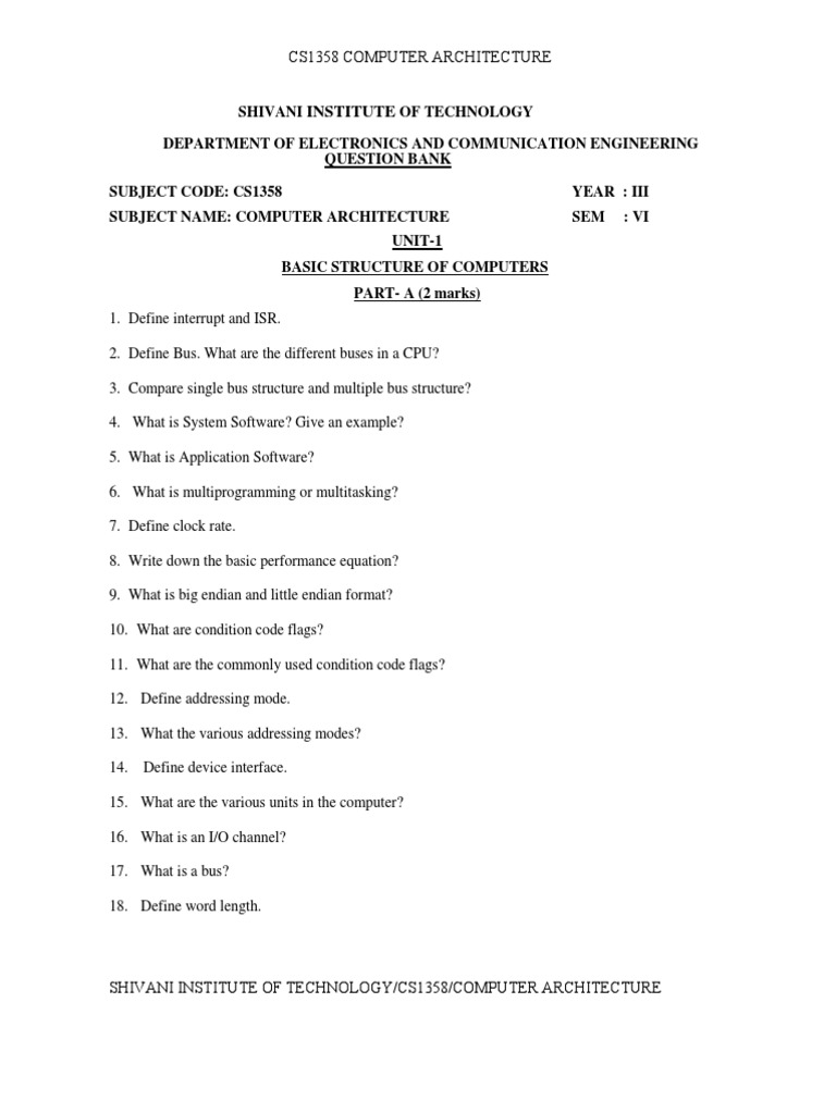 Cs1358 Ece Computer Architecture | PDF | Computer Data Storage | Input/Output