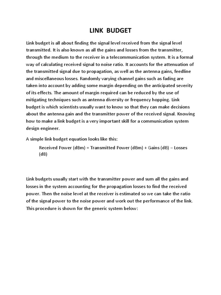 Link Budgets | PDF | Telecommunications Engineering | Wireless