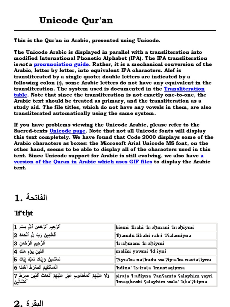 Unicode Qur'an with IPA Transliteration | PDF | Arabic | Typography