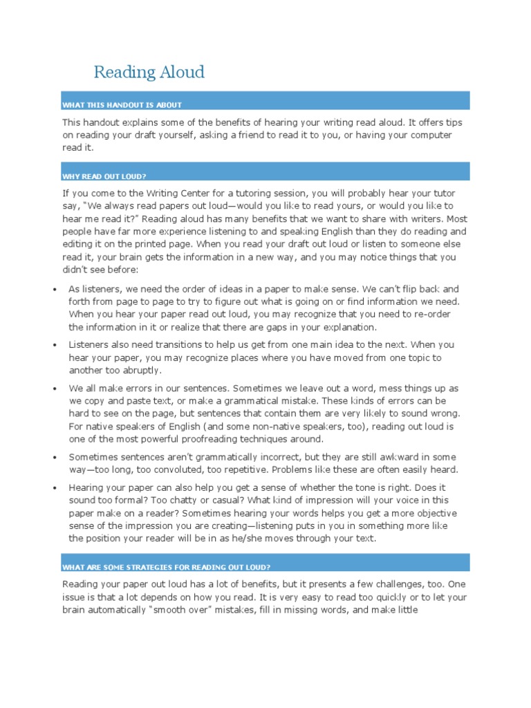 Tips for Reading Your Writing Aloud | PDF | Speech Synthesis | Reading ...