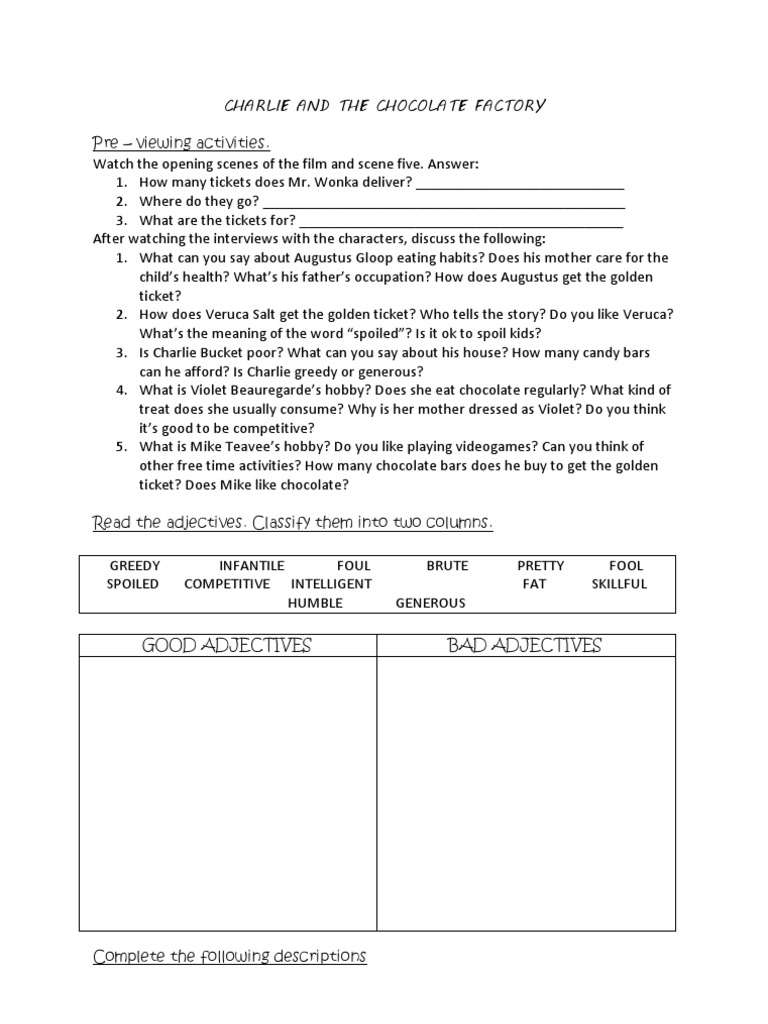 Charlie and The Chocolate Factory Worksheet Movie | PDF | Foods